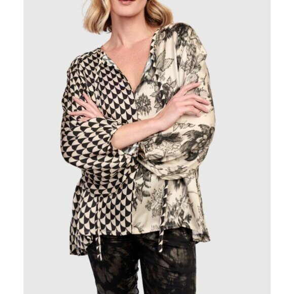 Alembika | Tops | Nwt Alembika Fleur Poet Blouse Mix Print Silk Size ...